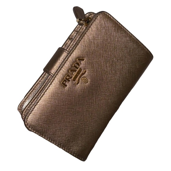 Prada | Bags | Prada Authentic Gold Metallic Metal Saffiano Leather ...